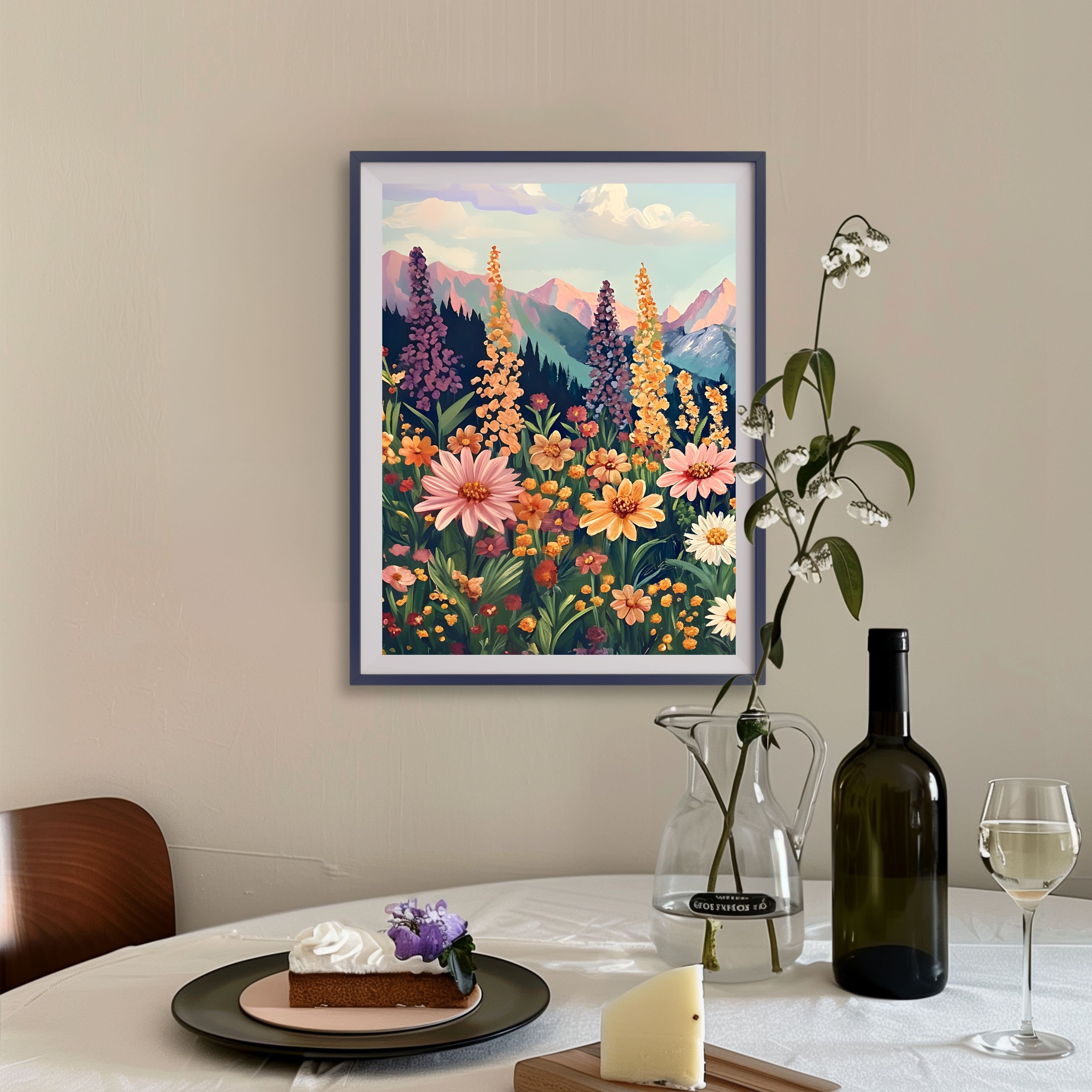 Boho Mountain Wildflower Landscape Print Set of 3, Printable Mountain ...