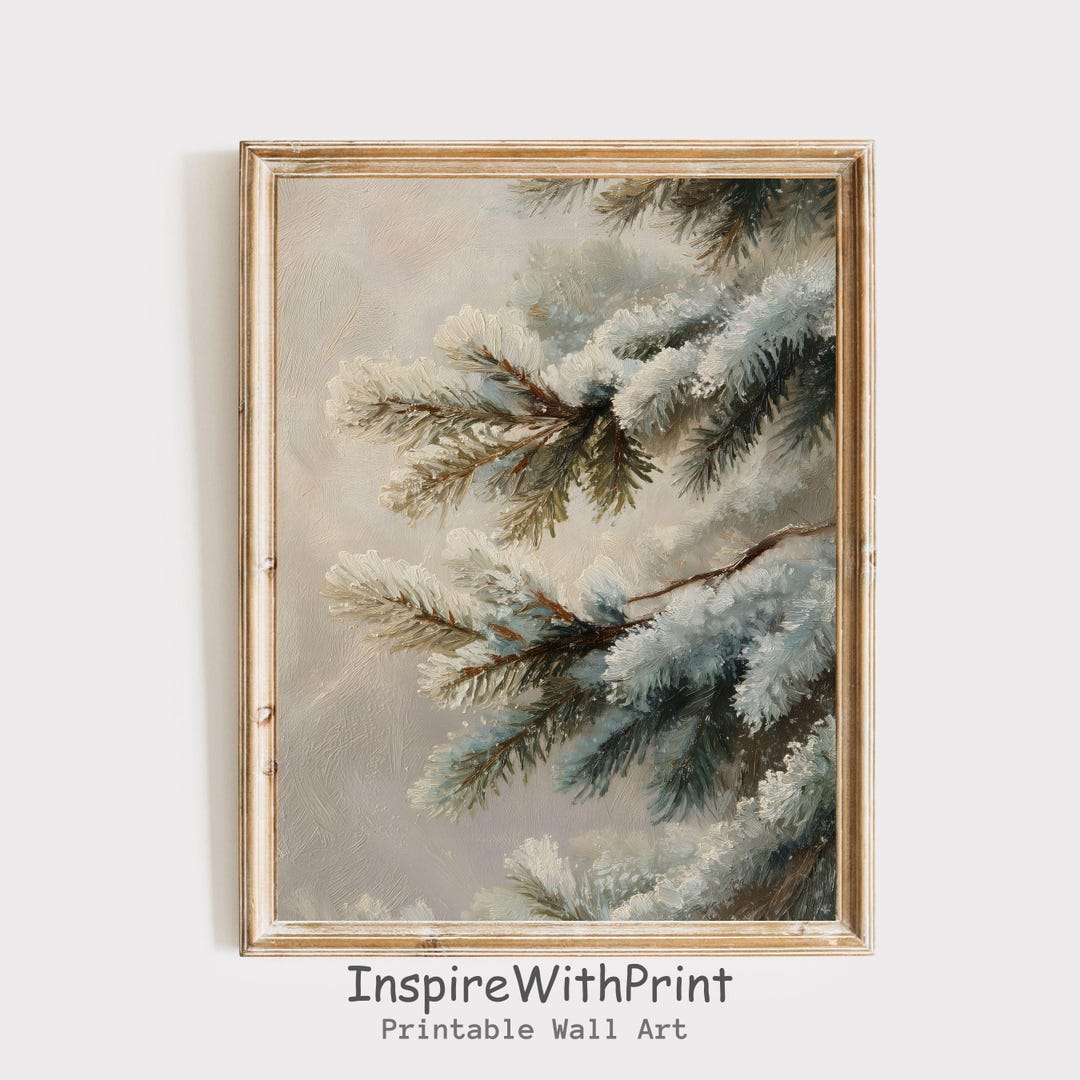 Vintage Christmas Evergreen Pine Tree Print, Moody Christmas Printable ...