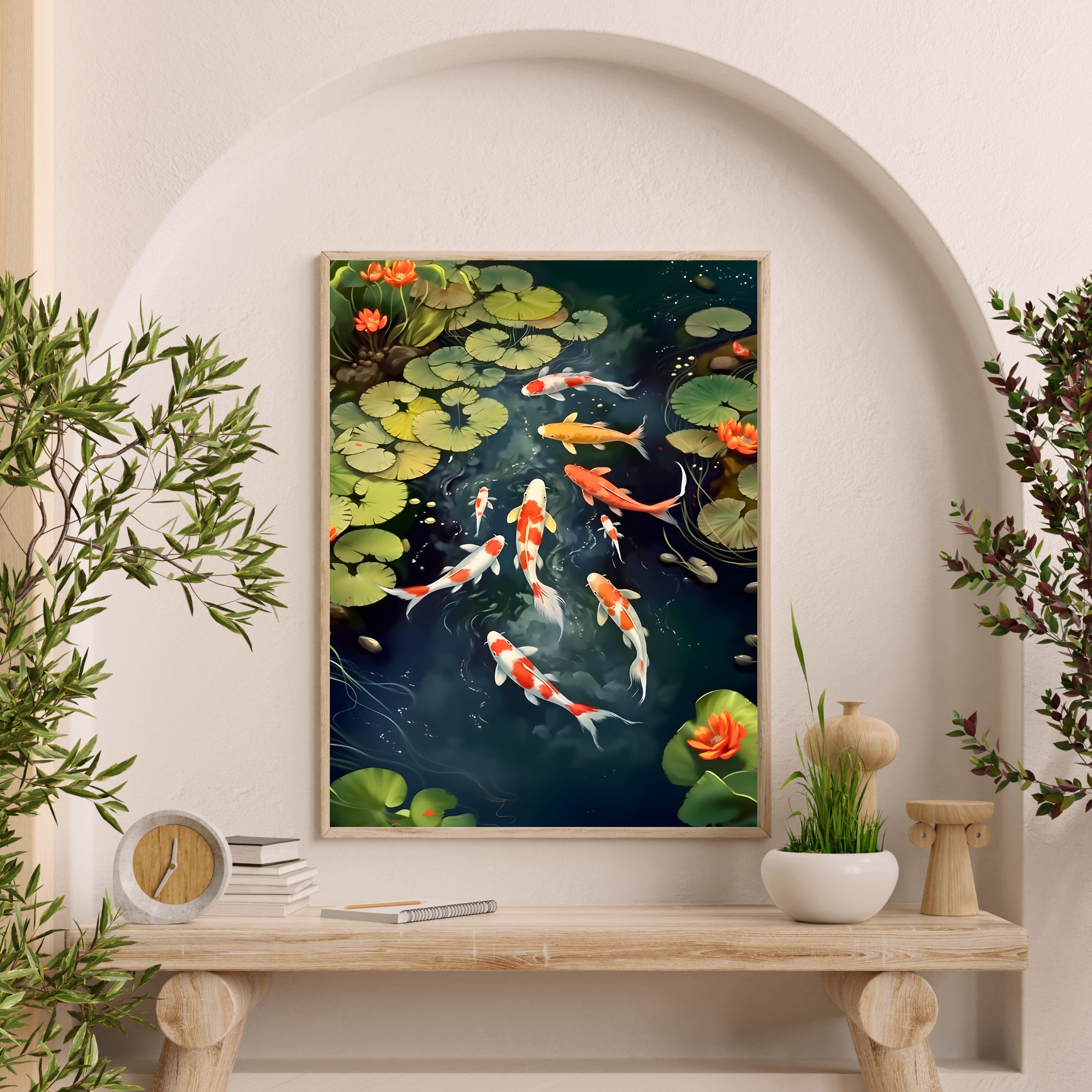 Koi Fishes in the Pond Painting, Digital Download Koi Fish Print Wall ...