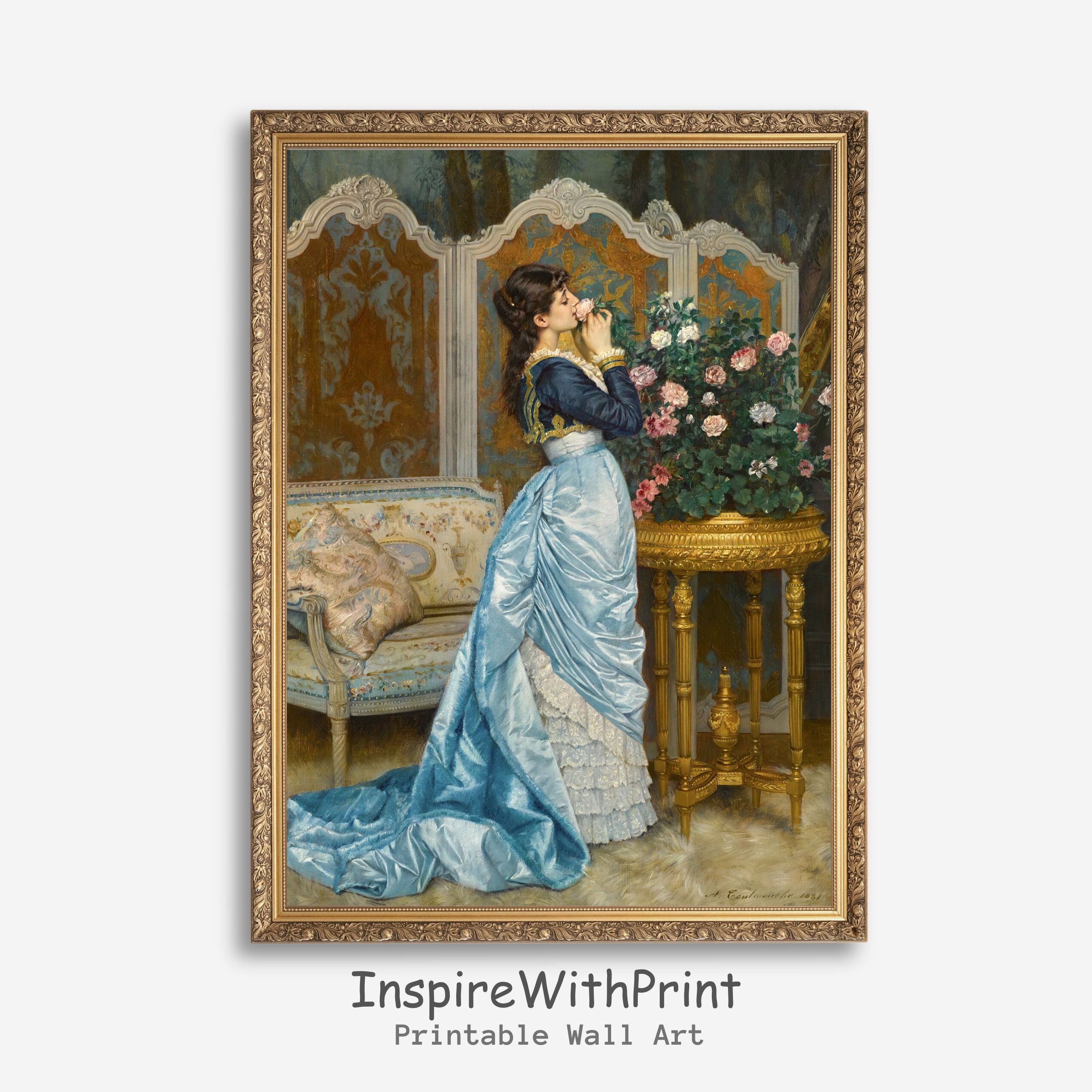 Vintage Woman Smelling Roses Wall Art, Digital Download Feminist Art ...
