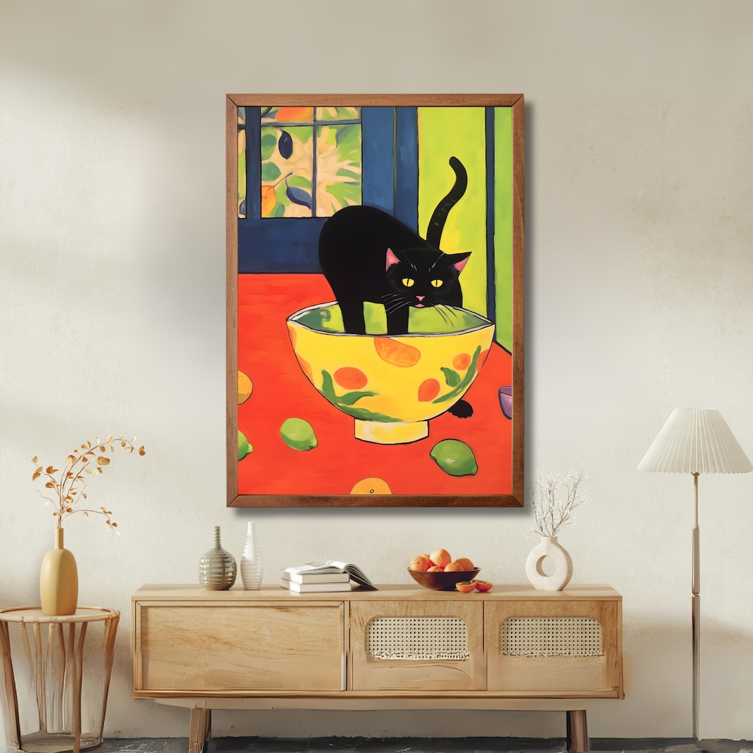 Henri Matisse Cat Print With Fruit Bowl ,digital Download Black Cat Art ...