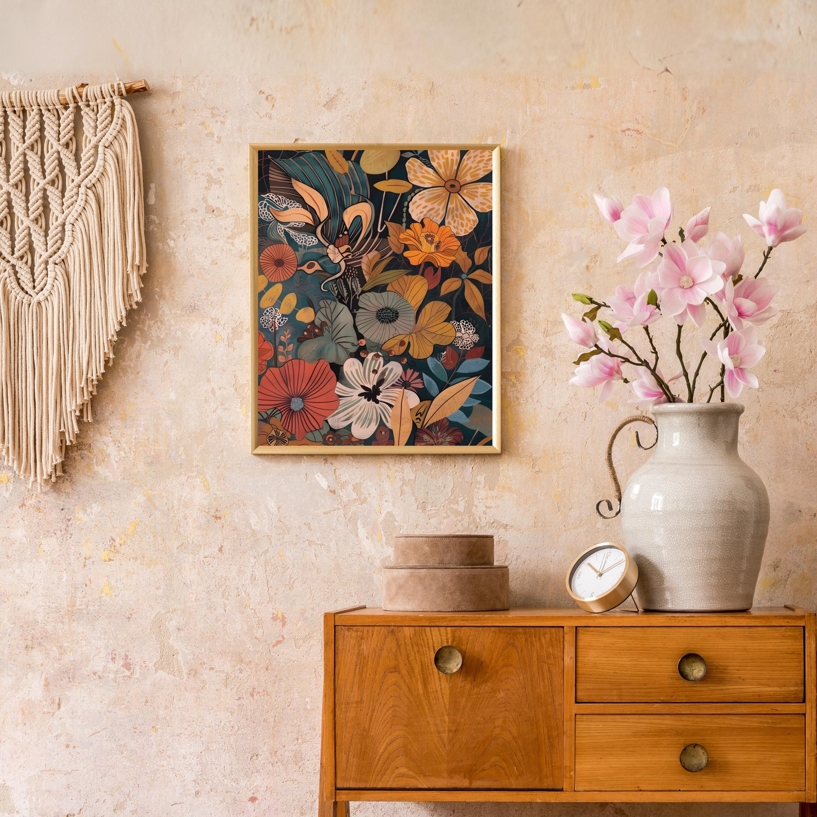 Midcentury Modern Boho Flowers Bouquet Wall Art, Digital Download MCM ...