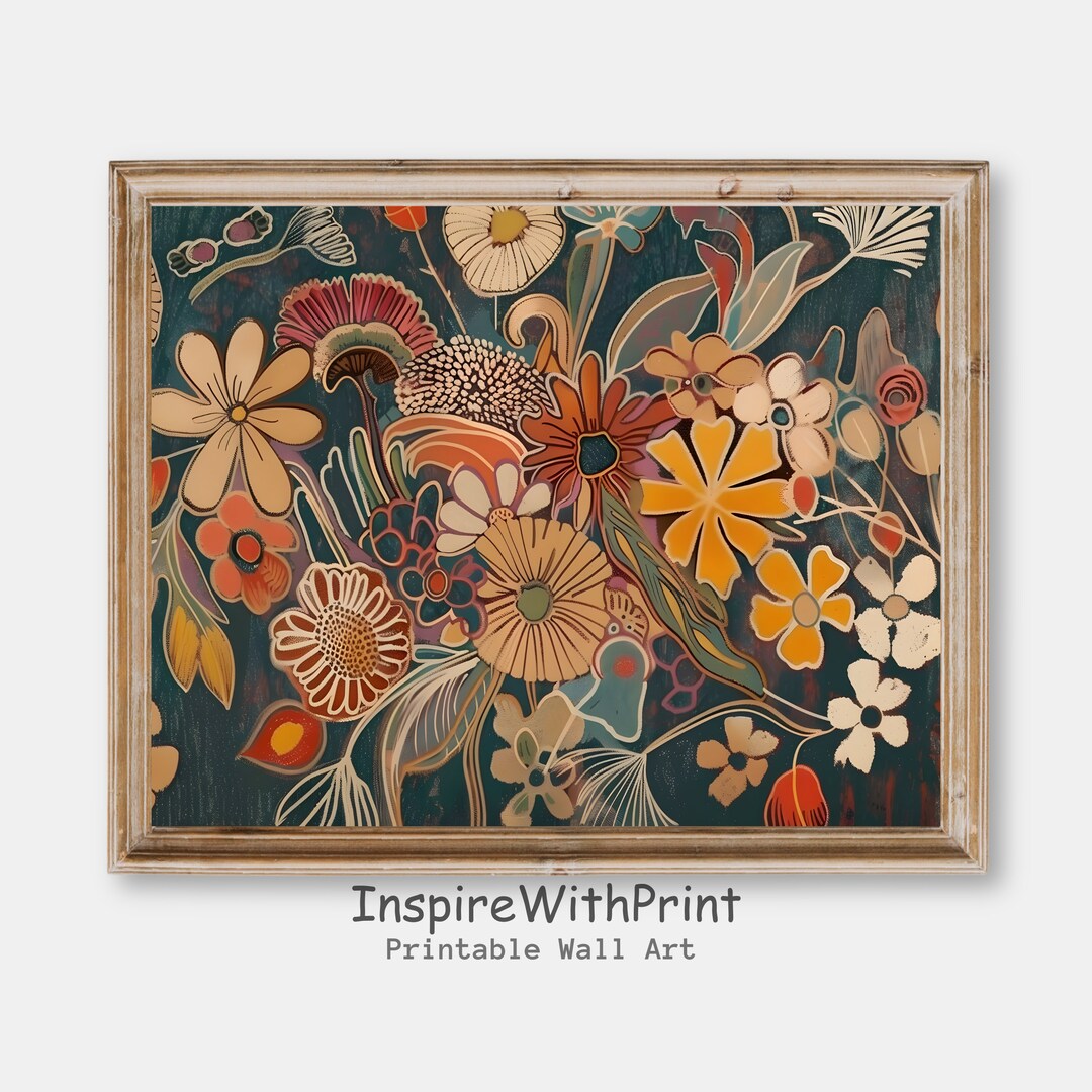 Midcentury Modern Boho Flower Bouquet Wall Art, Digital Download MCM ...