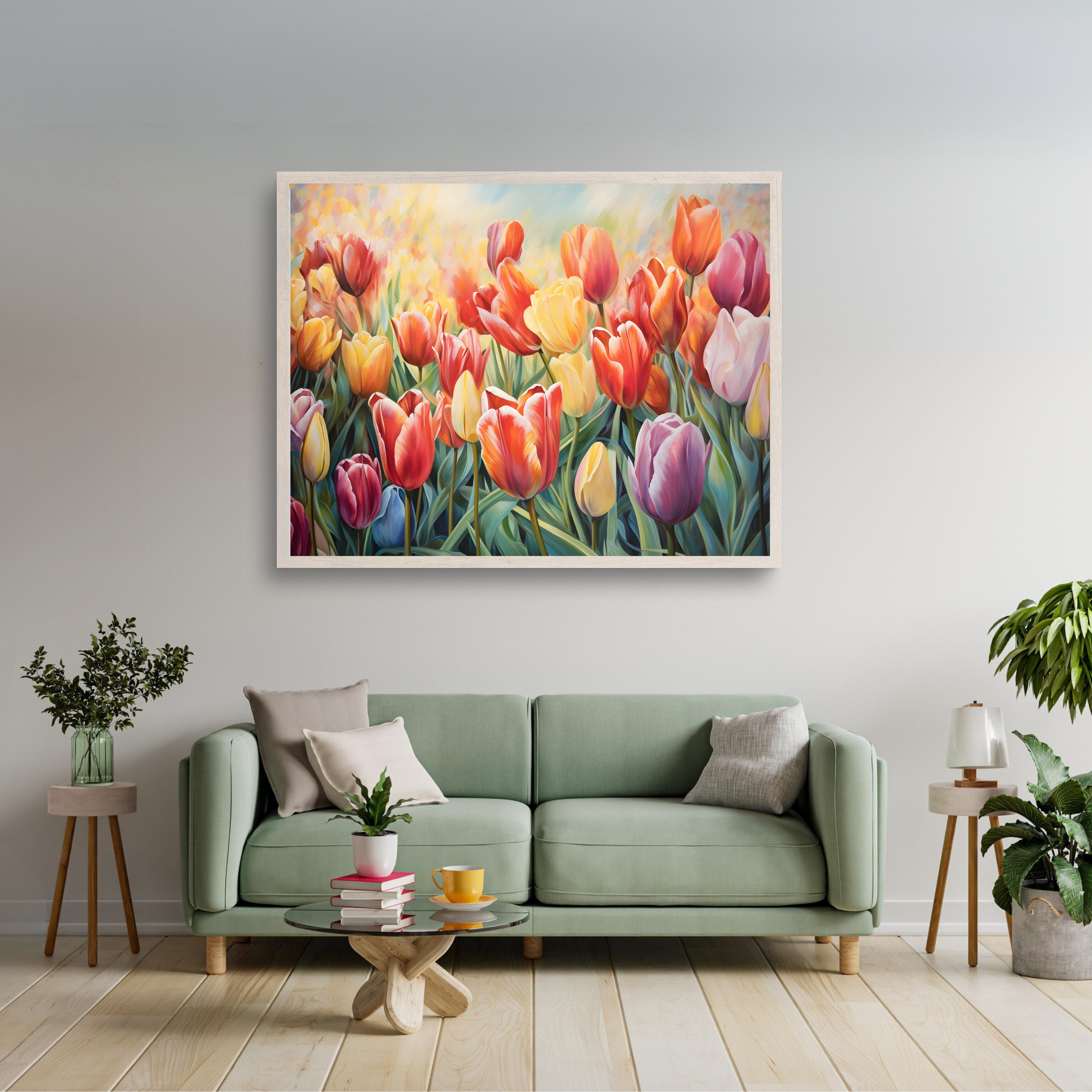 Colorful Tulip Garden Painting, Digital Download Tulip Prints, Spring ...