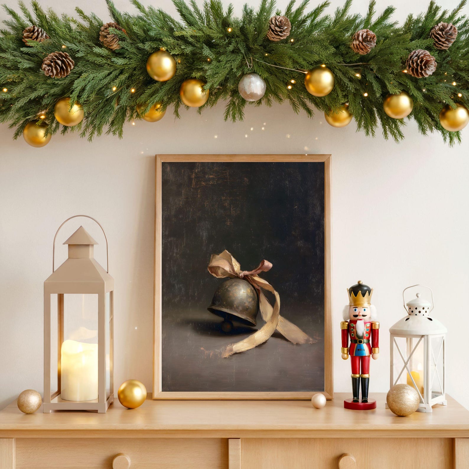 Dark Christmas Bell Print, Rustic Christmas Printable Cozy Holiday Wall ...