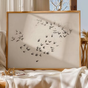 Bird Flock Wall Art, Flock of Birds Print, Birds Sketch Drawing, Flying ...