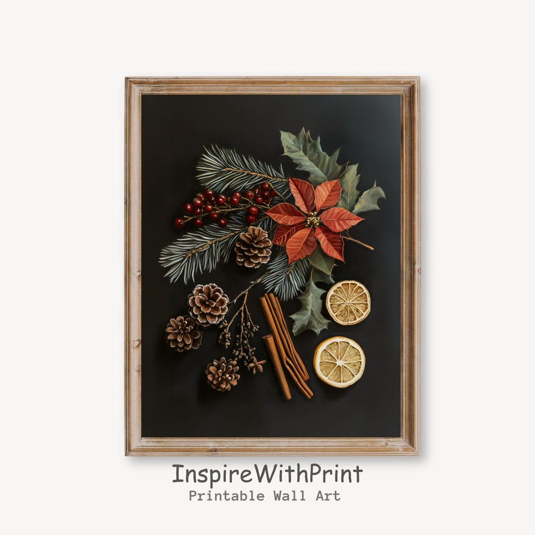 Vintage Christmas Botanical Print, Christmas Printable Wall Art ...