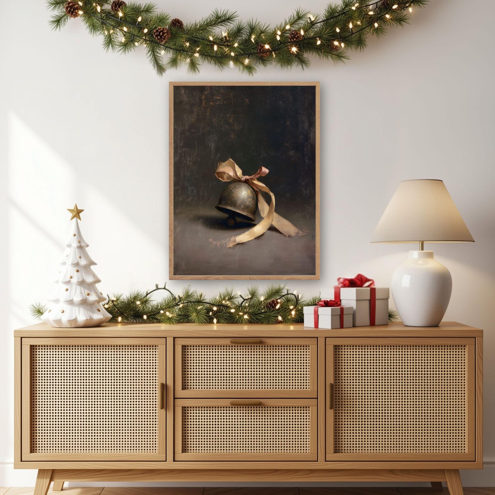 Dark Christmas Bell Print, Rustic Christmas Printable Cozy Holiday Wall ...