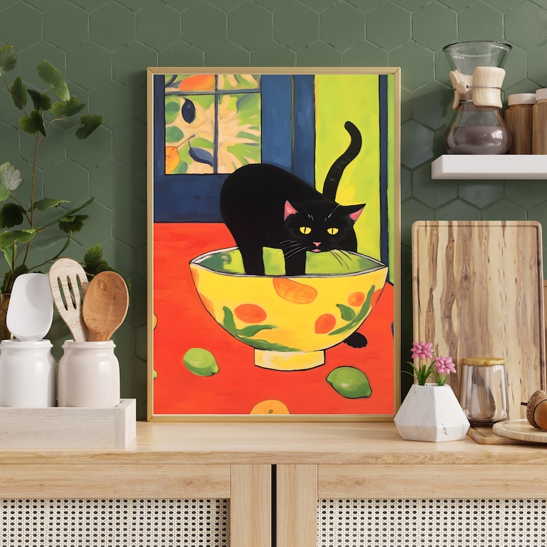 Henri Matisse Cat Print With Fruit Bowl ,digital Download Black Cat Art ...
