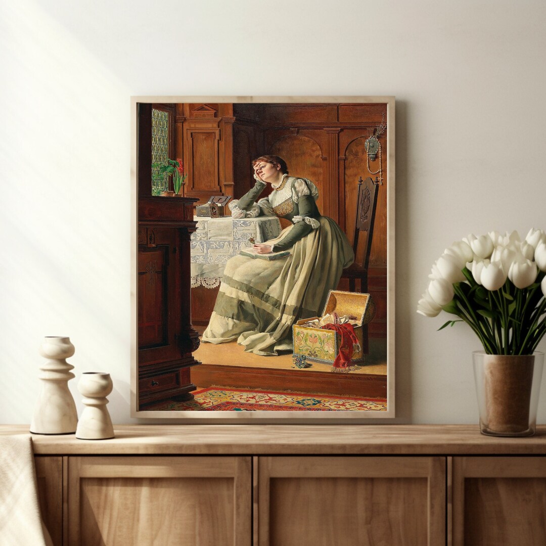 Vintage Woman Reading Portrait Painting, Digital Download Antique ...
