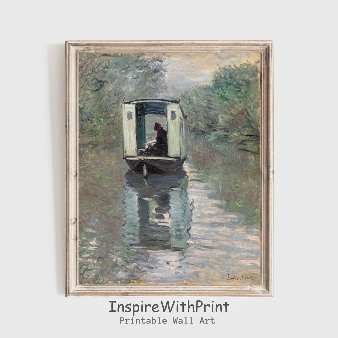Monet the Studio Boat Painting, Digital Download Moody River Landscape ...