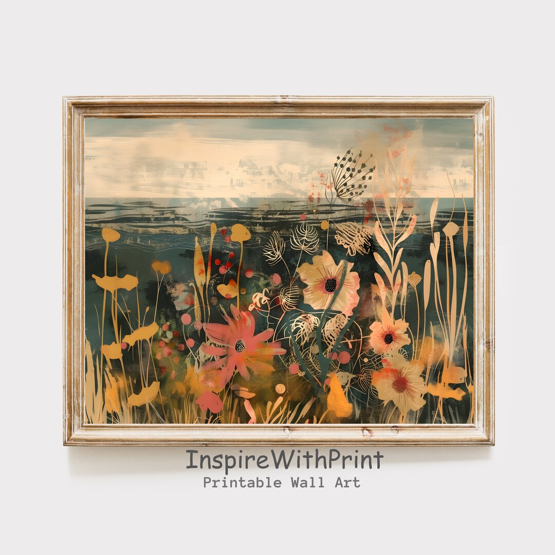 Boho Flower Wall Art, Printable Summer Landscape Print, Coastal Side ...