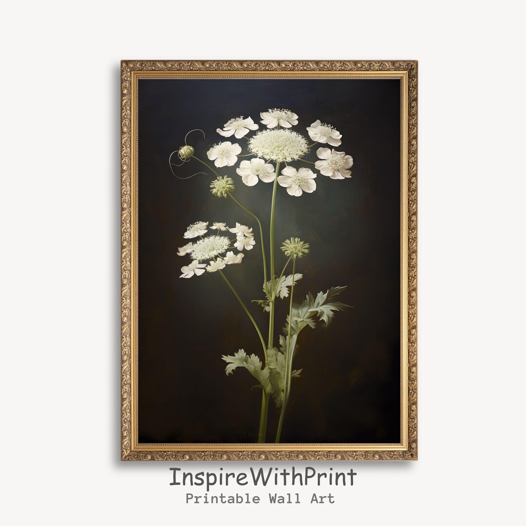 Vintage White Flower Print, Moody Floral Art Printable, Antique Floral ...