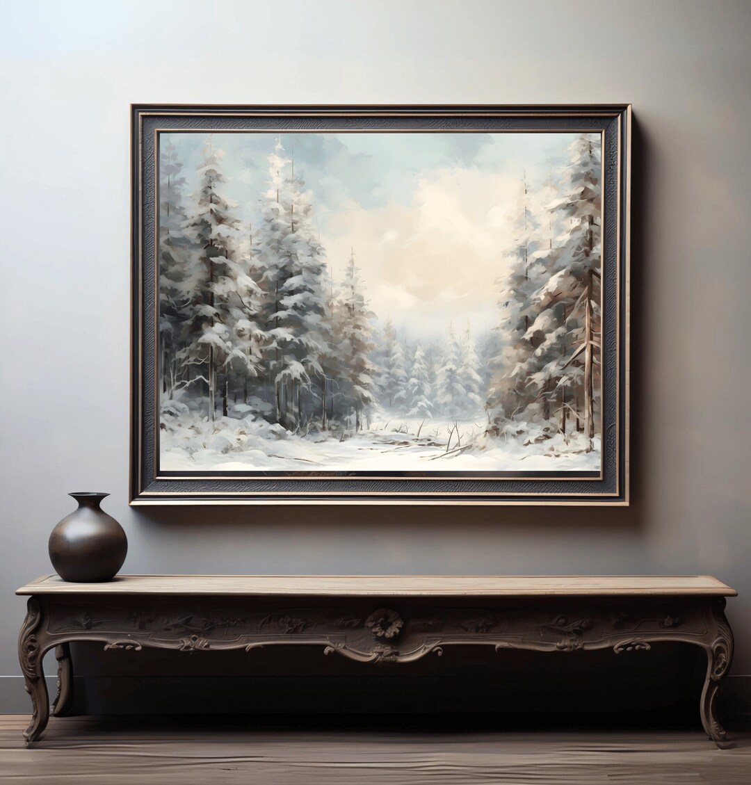 Winter Snow Pine Tree Forest Print, Digital Download, Vintage Pine Tree ...