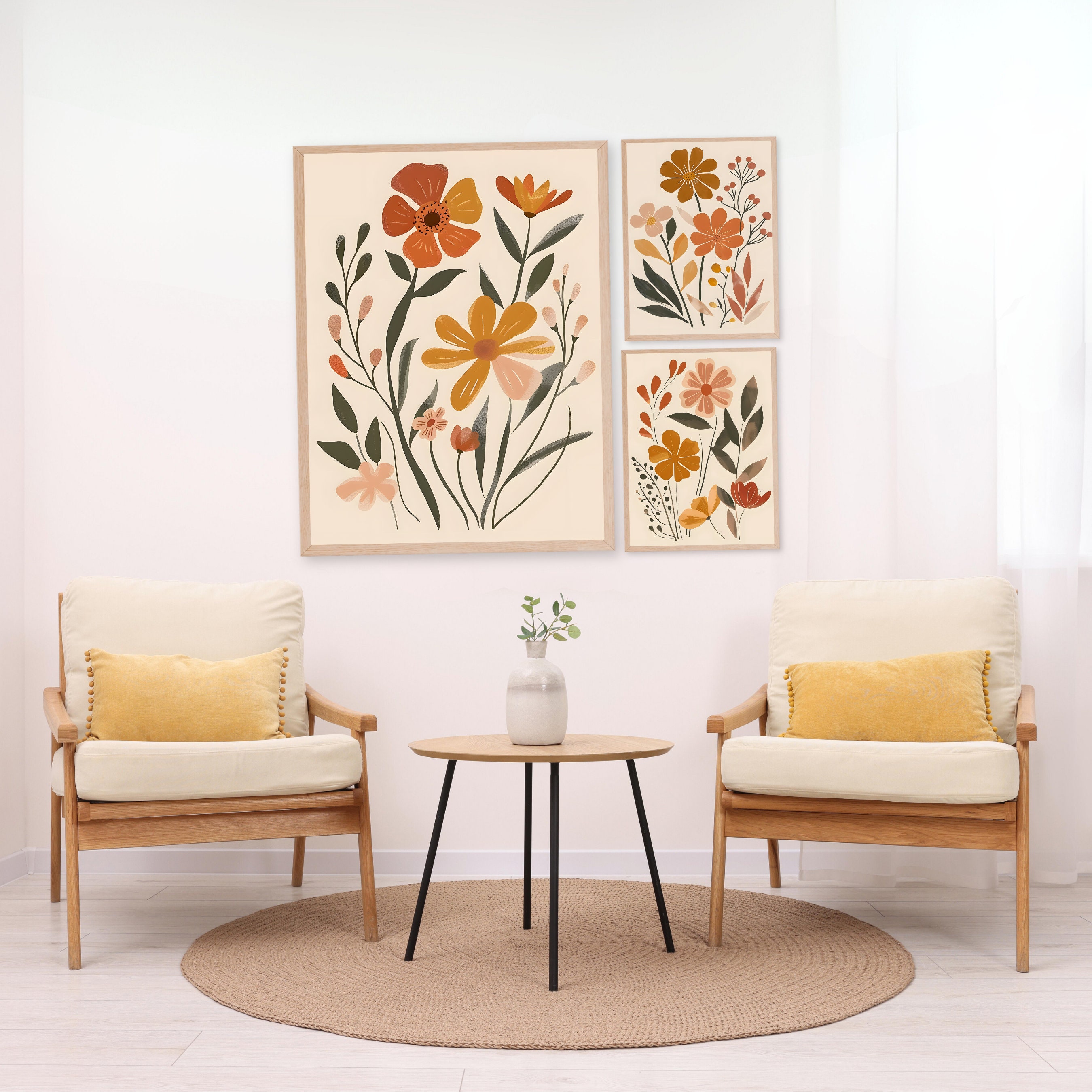 Midcentury Modern Boho Flower Wall Art, Digital Download MCM Flower ...