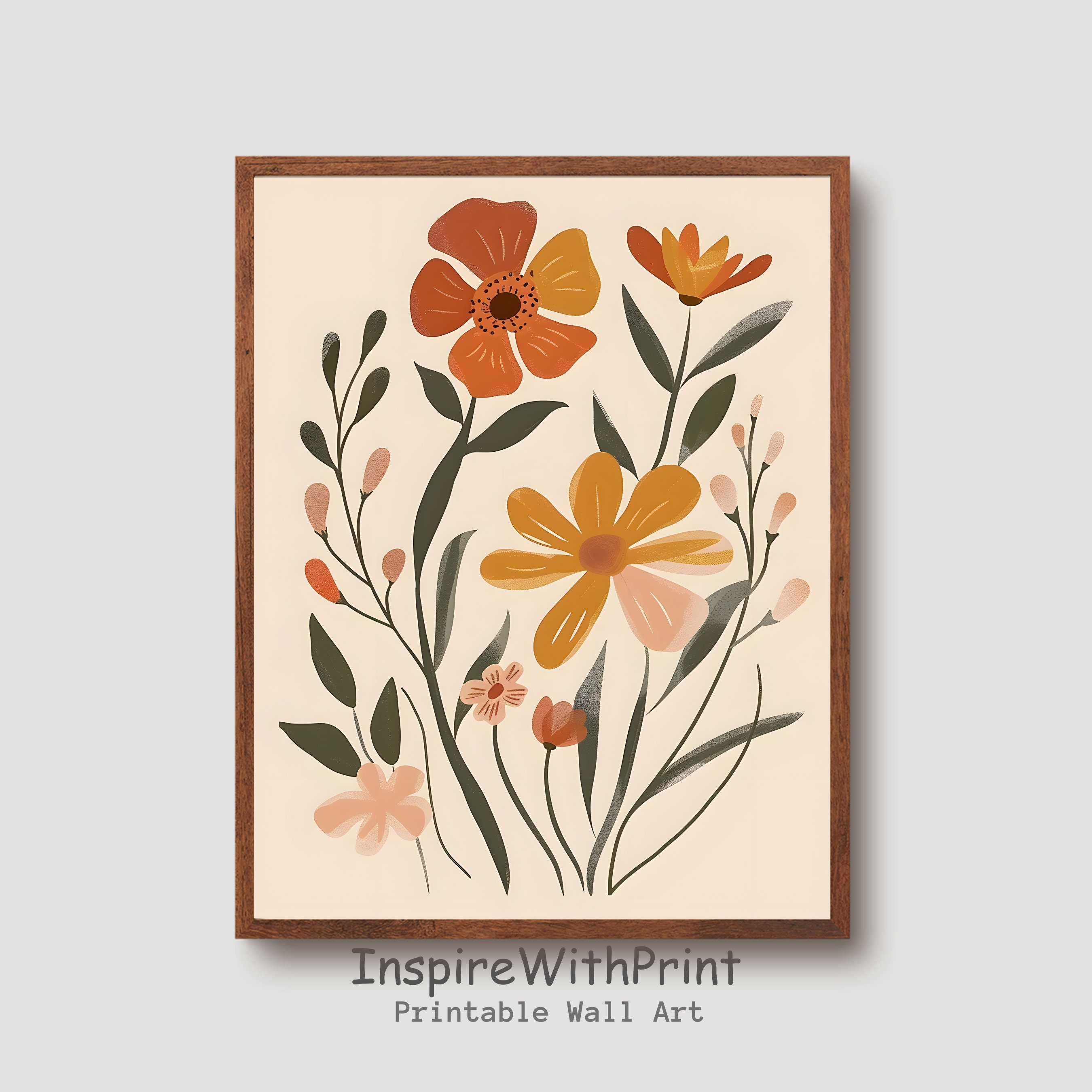 Midcentury Modern Boho Flower Wall Art, Digital Download MCM Flower ...