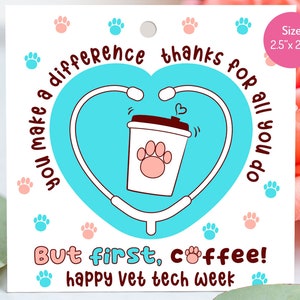 Vet Tech Week Coffee Gift Tag, Vet Tech Mug Tag, Vet Staff Thank You ...