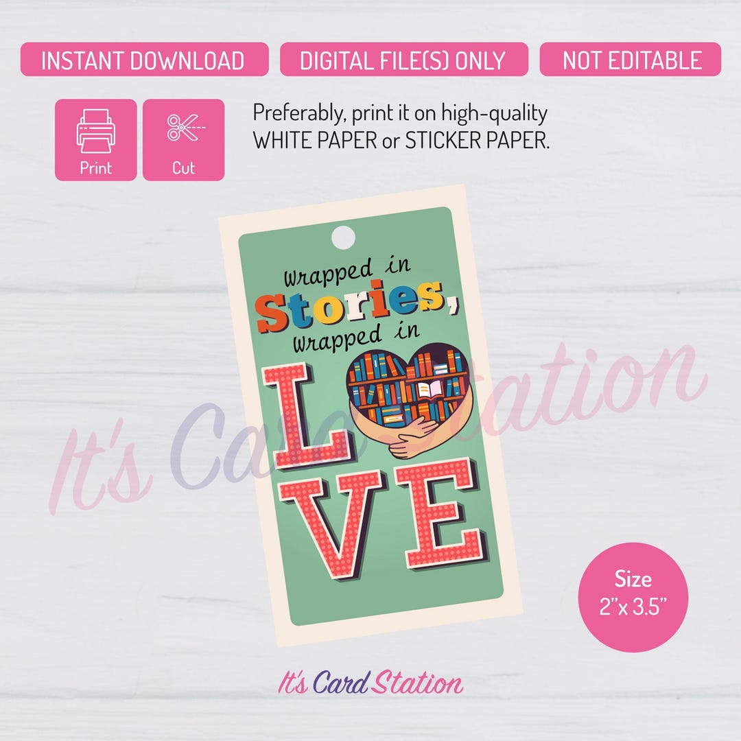 Book Lover Gift Tag: Wrapped in Stories Design (PDF Download 2x3.5 ...