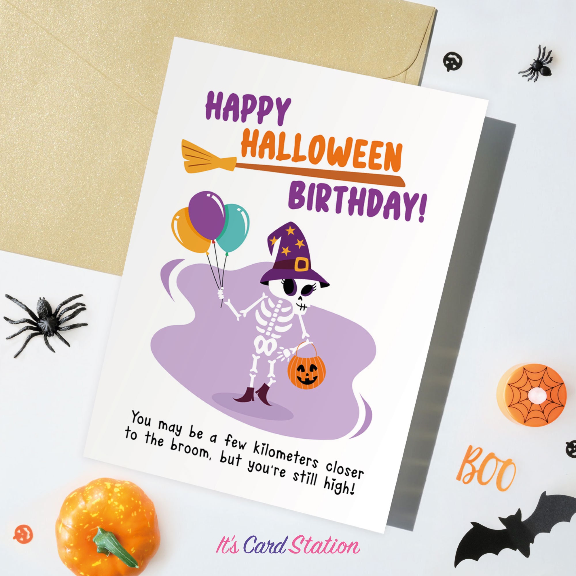Printable Funny Happy Halloween Birthday Card Gift With Instant ...
