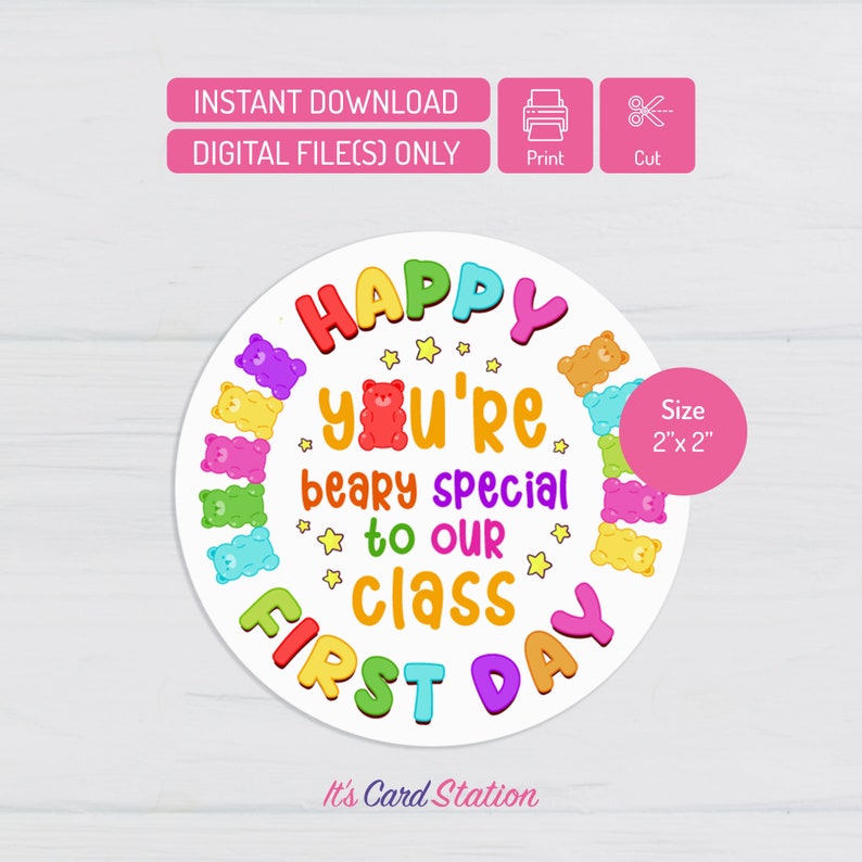 Printable Preschool Gummy Bear Tag, First Day of School Tag ...