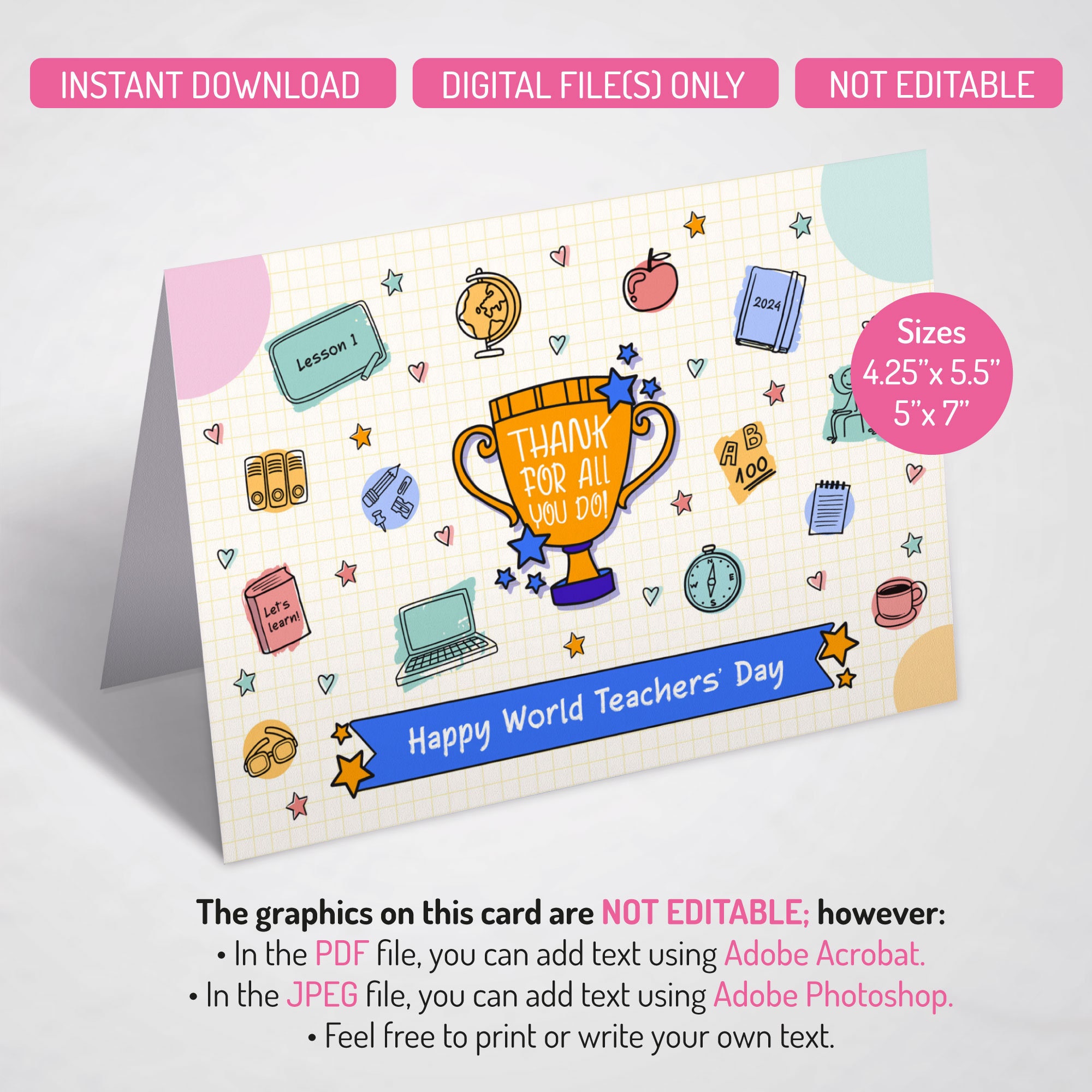 World Teachers Day Card Printable, Teacher Appreciation Thank You Card ...