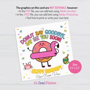 Happy Summer Donut Gift Tags Printable - End of Year Tags for Teachers ...