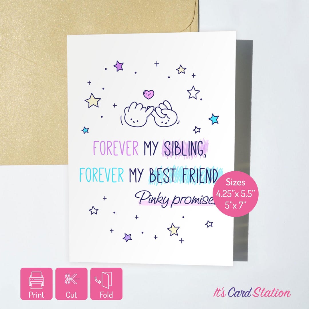Funny Siblings Day Card Printable | Pinky Promise Card for Sister or ...