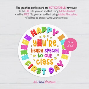 Printable Preschool Gummy Bear Tag, First Day of School Tag ...