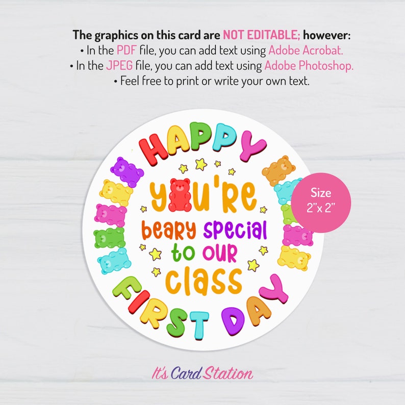 Printable Preschool Gummy Bear Tag, First Day of School Tag ...
