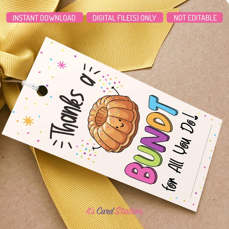 Bundt Cake Thank You Gift Tag: Employee, Teacher, Volunteer (digital ...