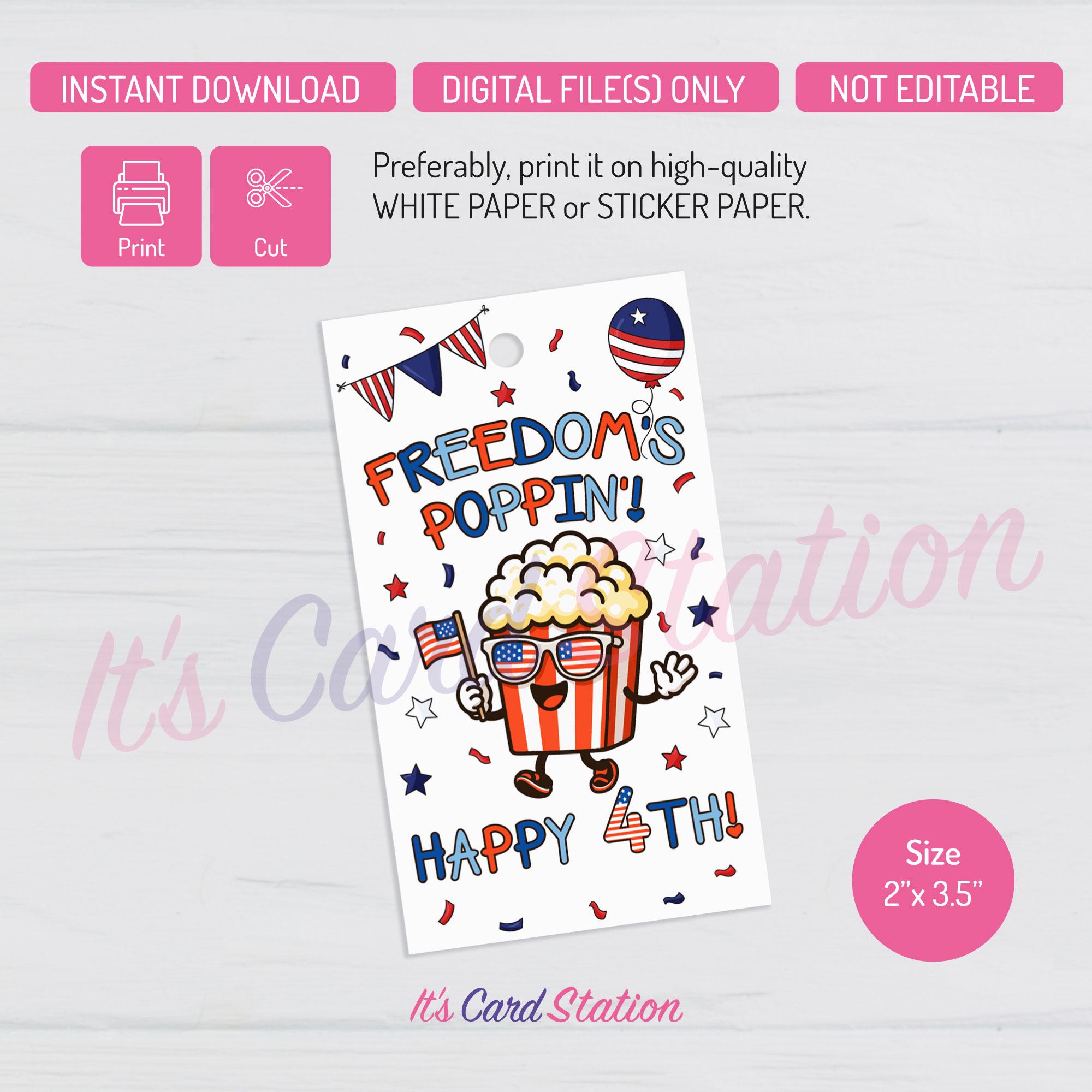 4th of July Popcorn Gift Tag: Patriotic Party Favor (digital Download ...