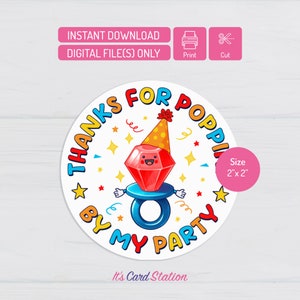 Ring Pop Party Favor Tags - Printable Ring Pop Stickers - Party Favors ...