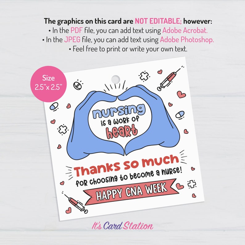 CNA Week Gift Tag Printable CNA Thank You Gift Tag Certified Nursing ...