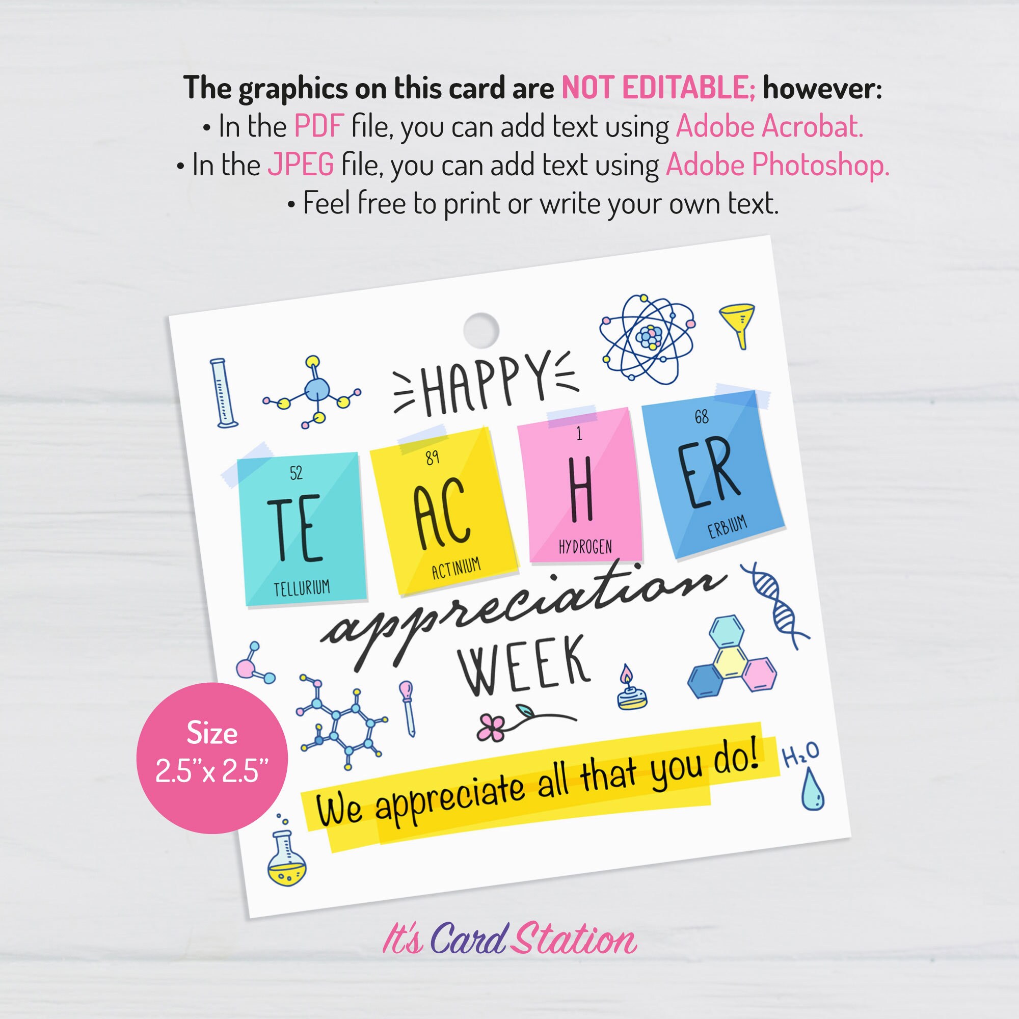 Science Teacher Appreciation Gift Tags: Printable Chemistry Stickers ...