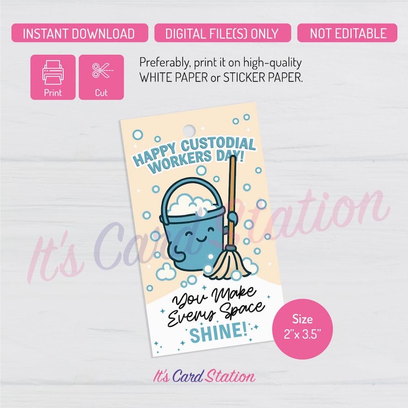 Custodian Appreciation Gift Tag: Printable Thank You (digital Download ...
