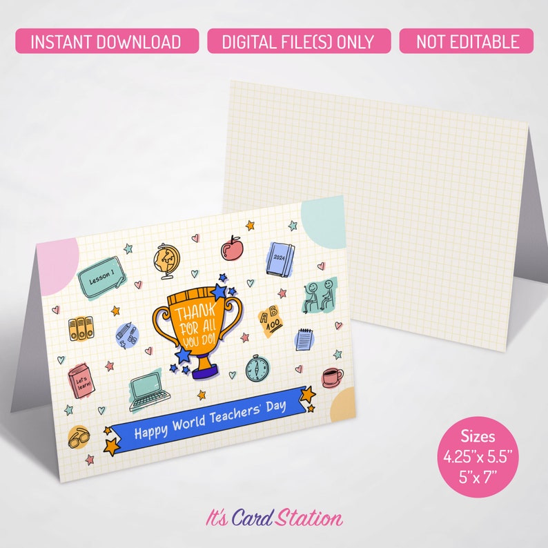 World Teachers Day Card Printable, Teacher Appreciation Thank You Card ...