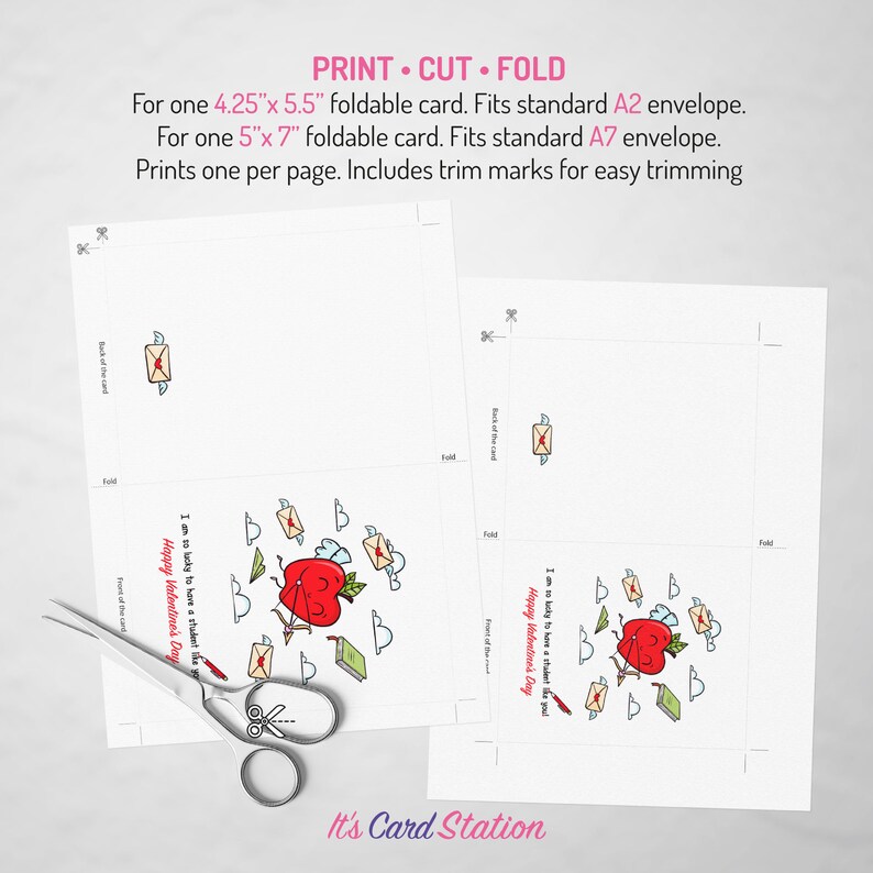 Printable Teacher to Student Valentine's Day Card, Cute Heart Apple ...