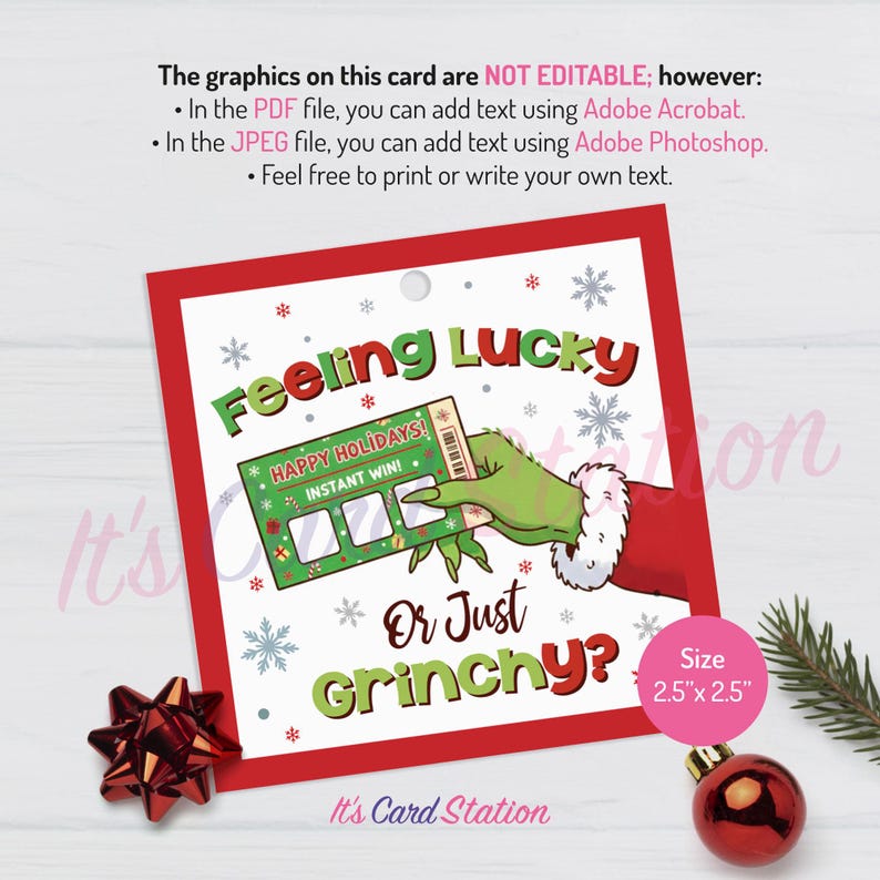 Funny Grinch Hand Scratch off Ticket Gift Tag | Christmas Lottery ...