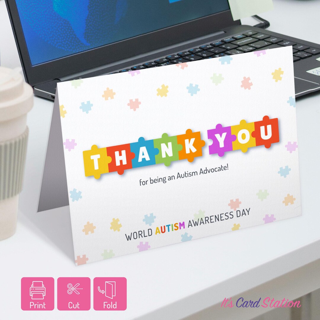 Autism Awareness Day Thank You Card, Special Needs Teacher Gift, Autism ...