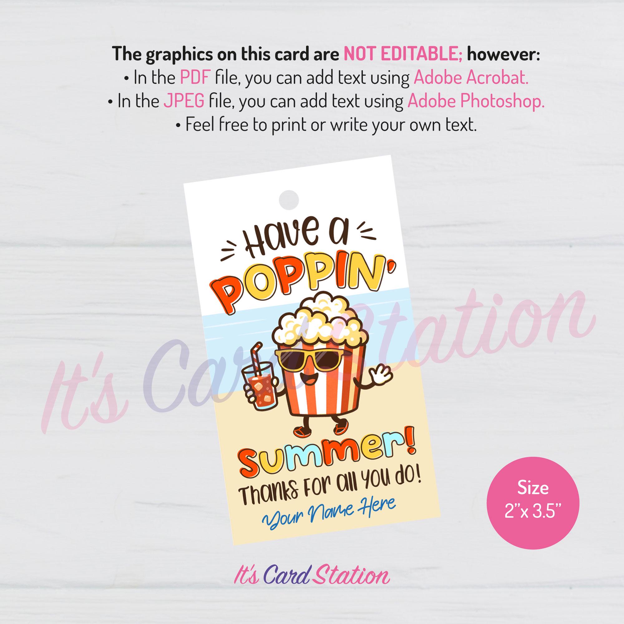 Poppin' Summer Popcorn Gift Tag: Teacher & Staff Appreciation (digital ...