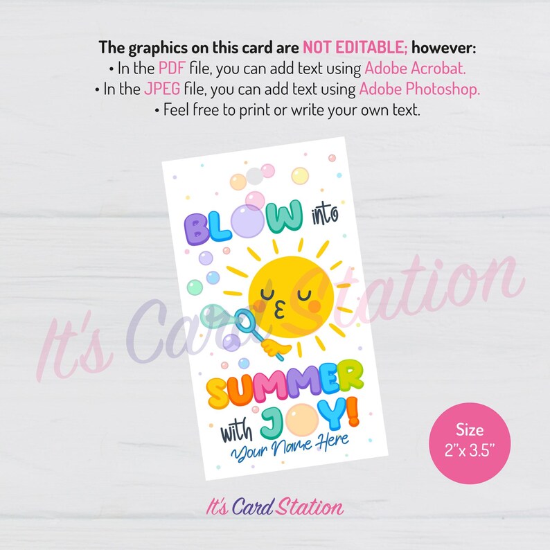 Printable Bubble Gift Tag, Summer Joy, School Favor (digital Download ...