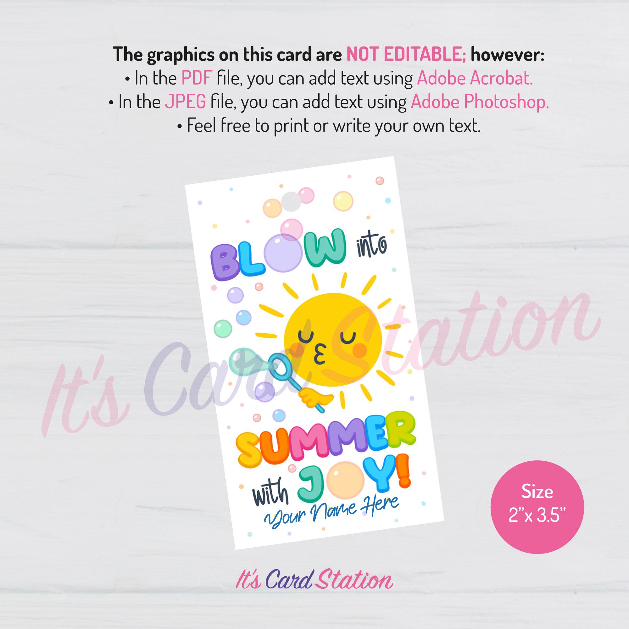 Printable Bubble Gift Tag, Summer Joy, School Favor (digital Download ...