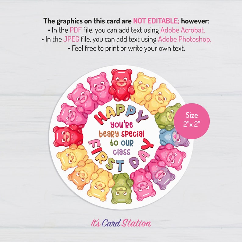 Printable Gummy Bear First Day of School Tag (digital Download) - Etsy