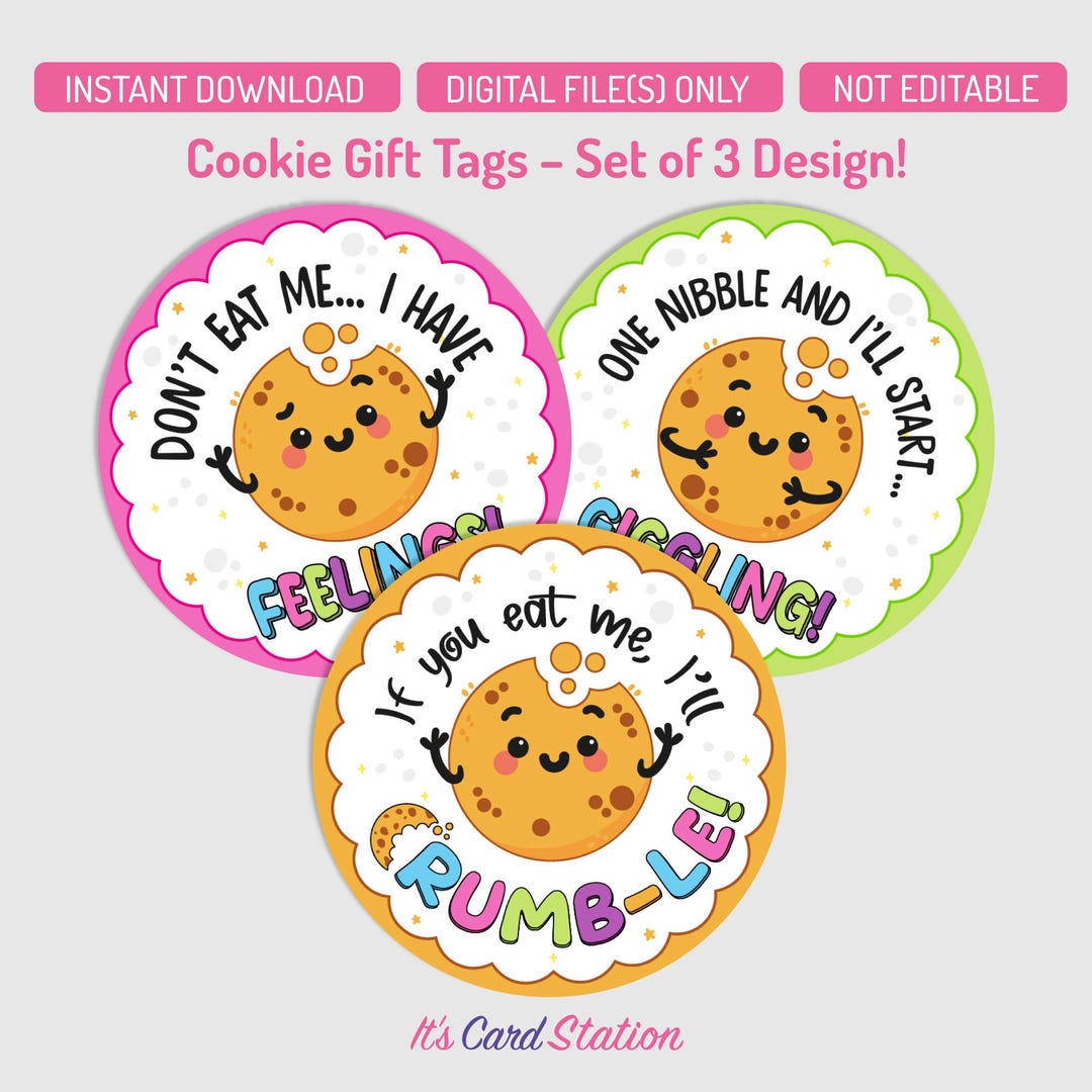Funny Cookie Gift Tag Printable Set - Cute Crumb-le, Giggle Puns ...