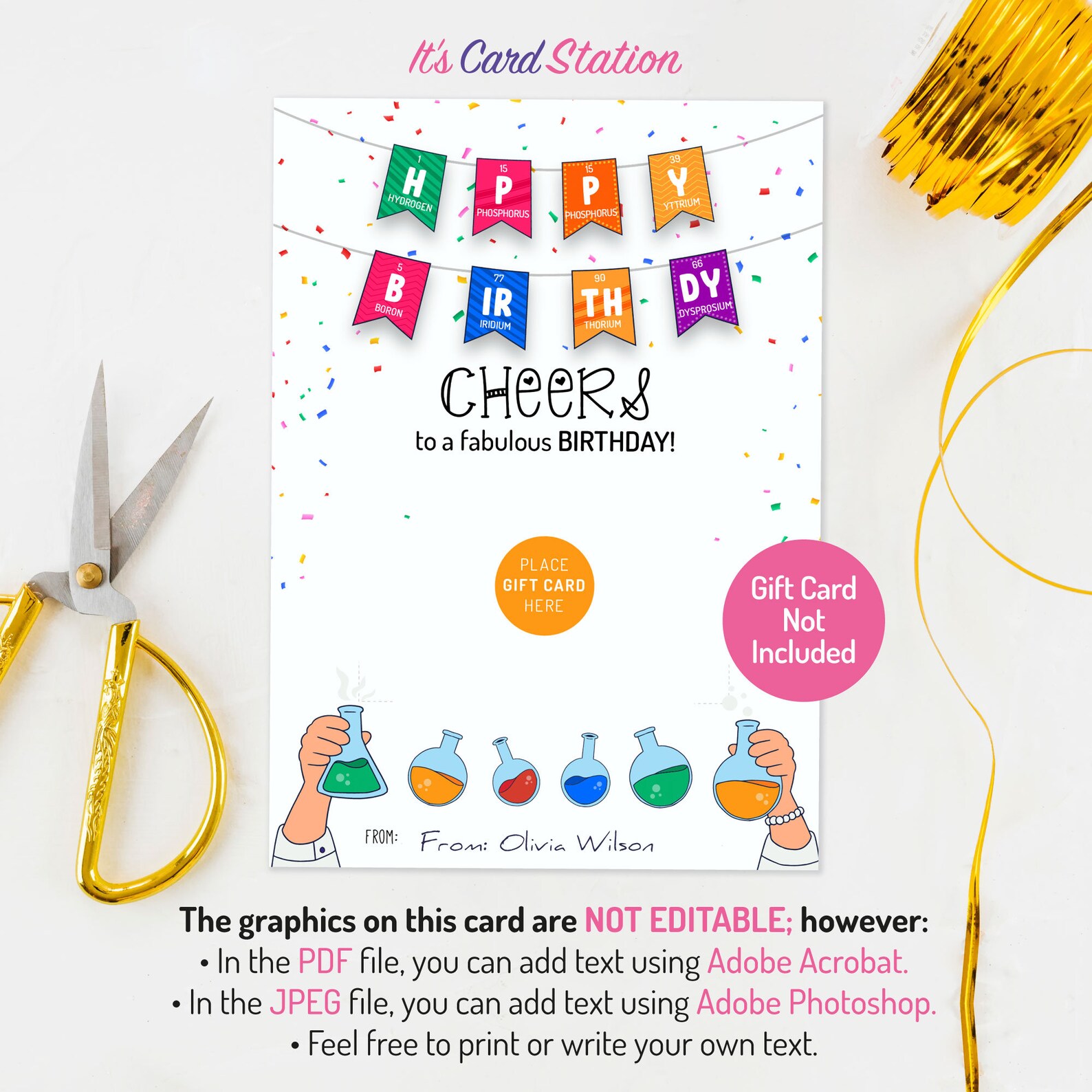 Periodic Table Birthday Gift Card Holder: Science Theme (digital ...