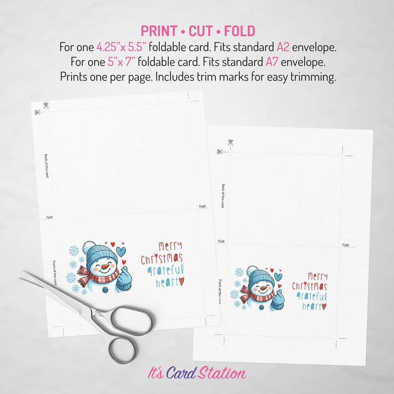 Cute Snowman Thank You Card Printable Merry Christmas Greeting Card ...