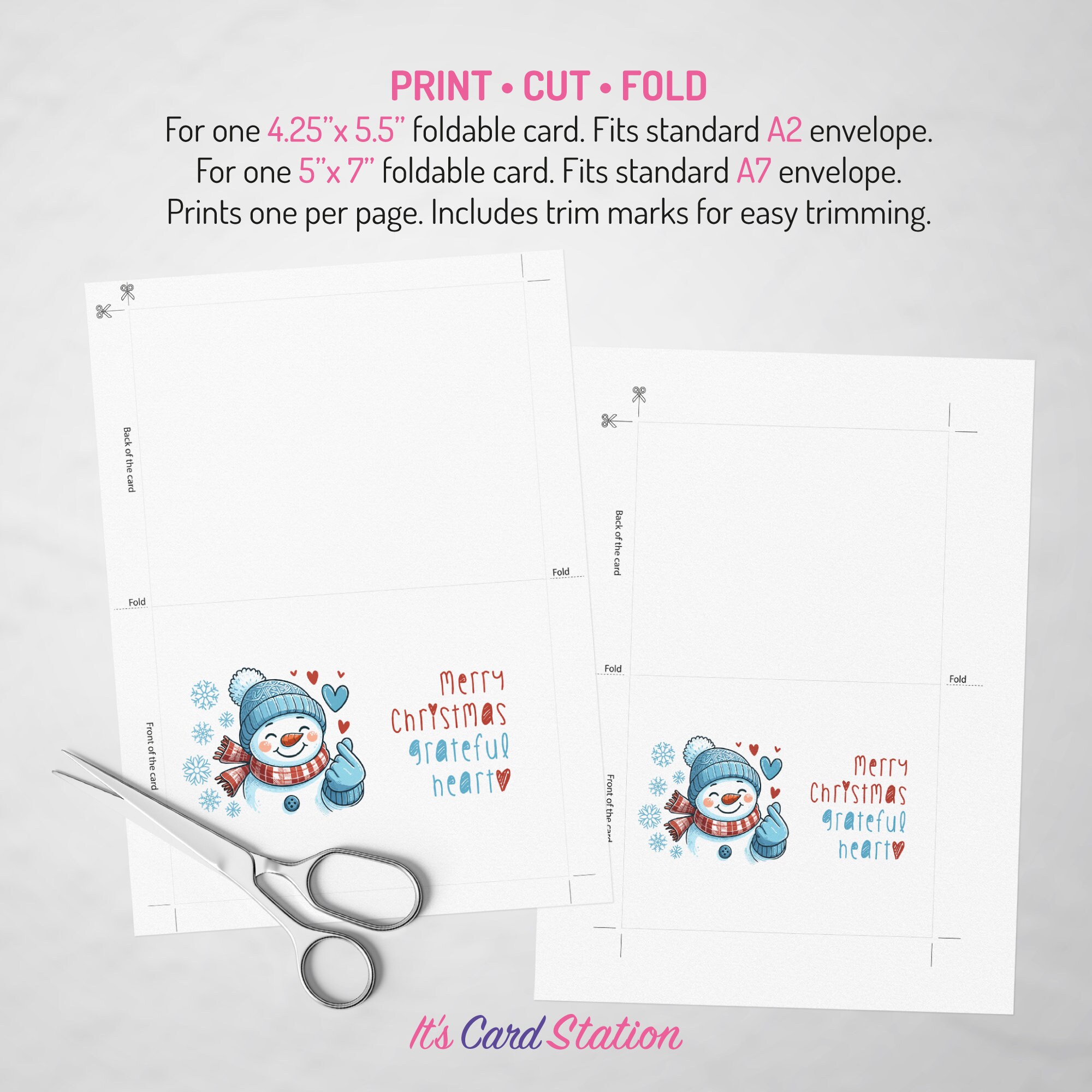 Cute Snowman Thank You Card Printable Merry Christmas Greeting Card ...