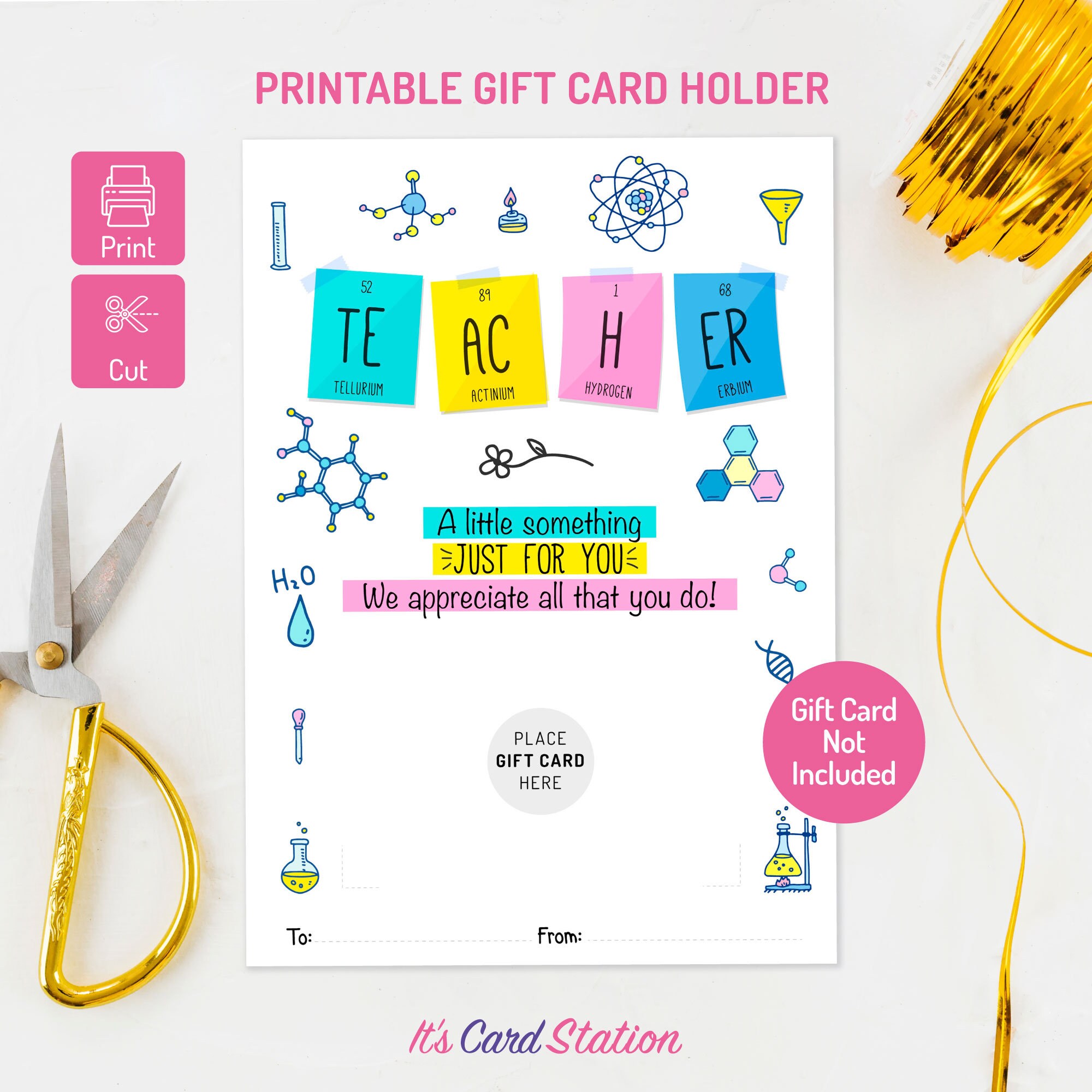 Printable Science Teacher Appreciation Gift Card Holder, Chemistry ...