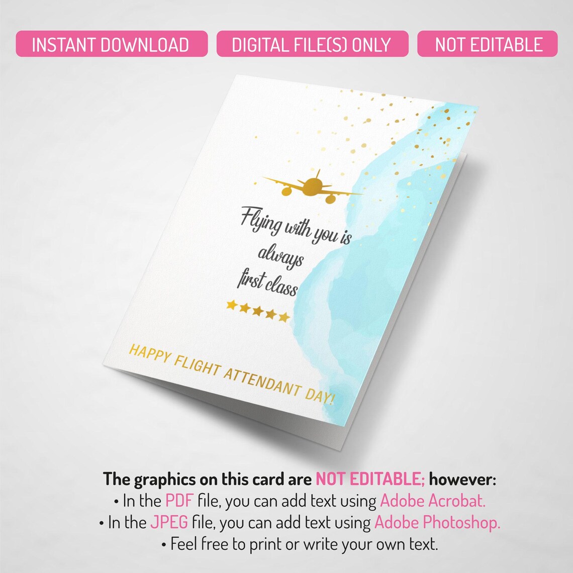 Flight Attendant Appreciation Card: Watercolor Design (digital Download ...