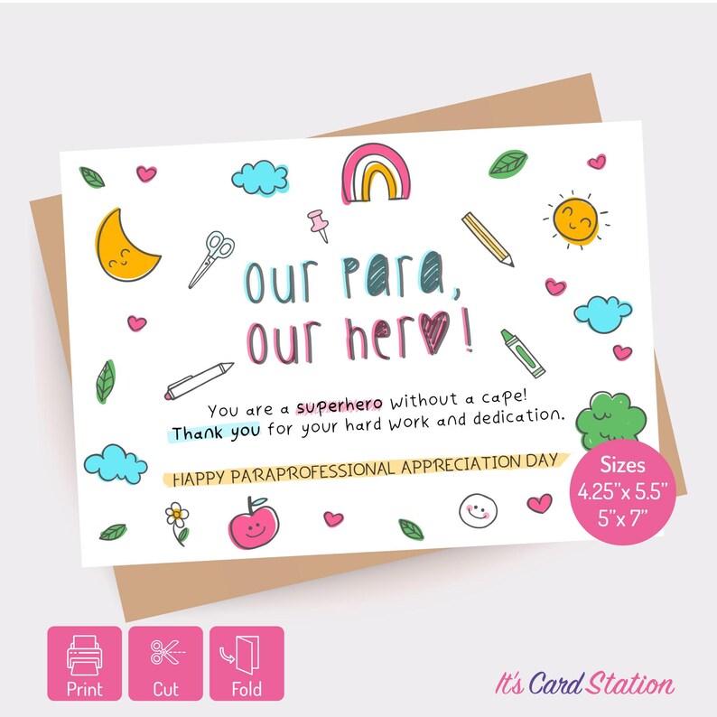 Paraprofessional Appreciation Card Printable: Teacher Aide Thank You ...